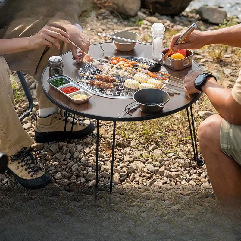 Foldable Round Table Grill: Outdoor Barbecue Set